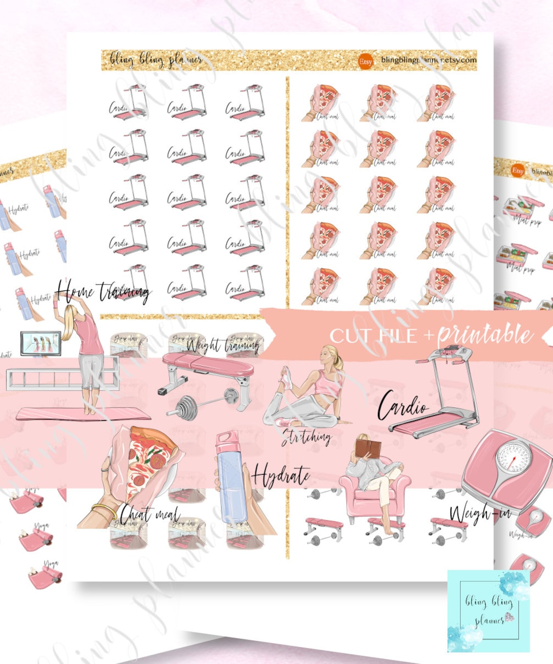 FITNESS Printable PLANNER STICKERS, Yoga Planner Stickers, Stretching ...