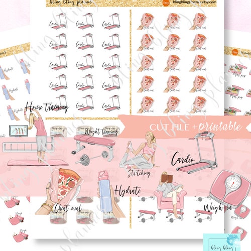 FITNESS Printable PLANNER STICKERS Yoga Planner Stickers - Etsy