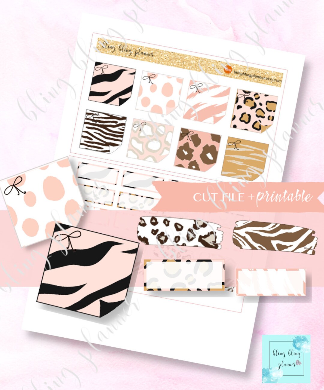 LEOPARD MEMO PAD Stickers, Printable Quarter Box Stickers, Printable ...