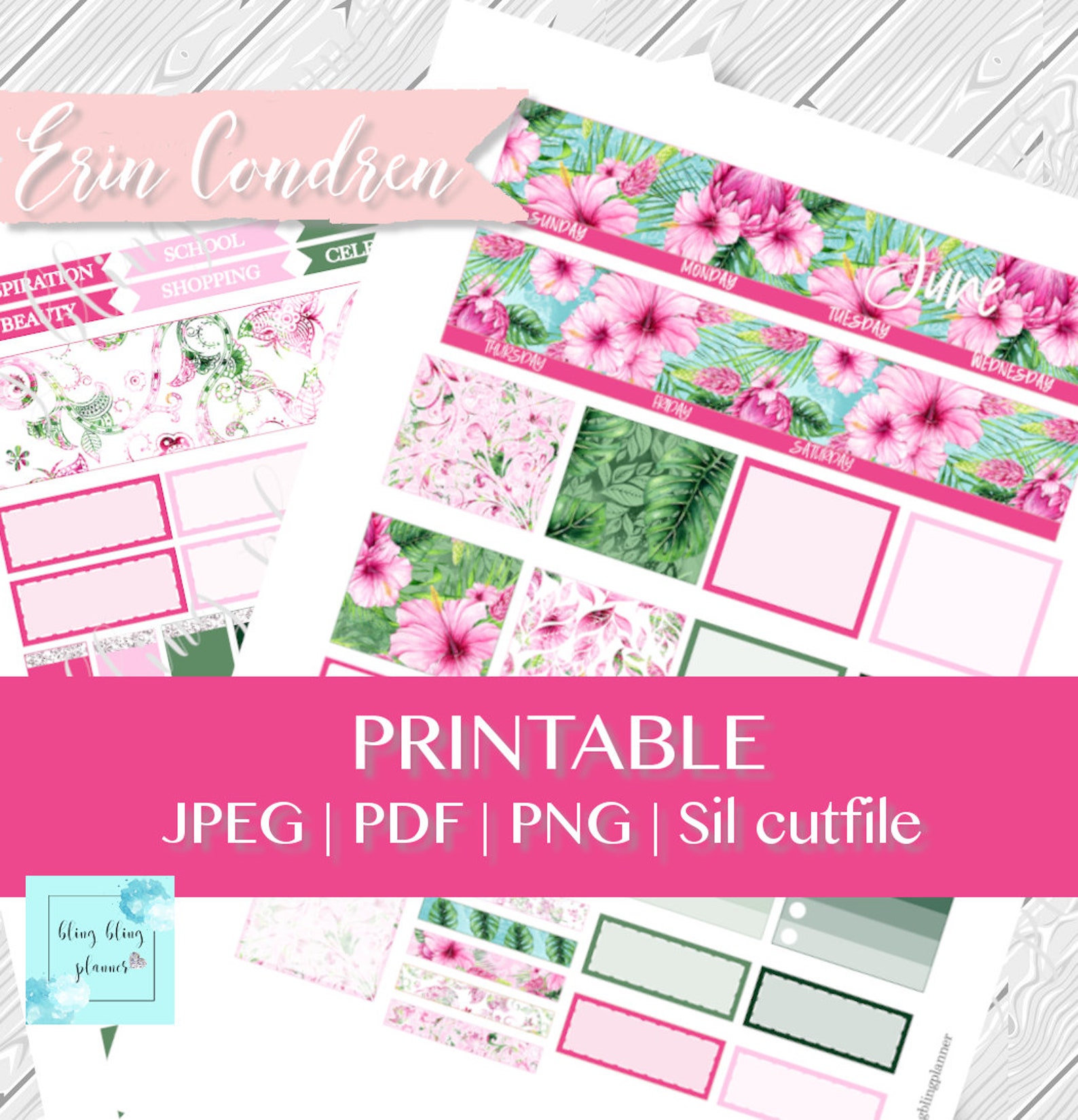 JUNE MONTHLY VIEW, Summer Monthly Kit, June Printable Planner Sticker ...