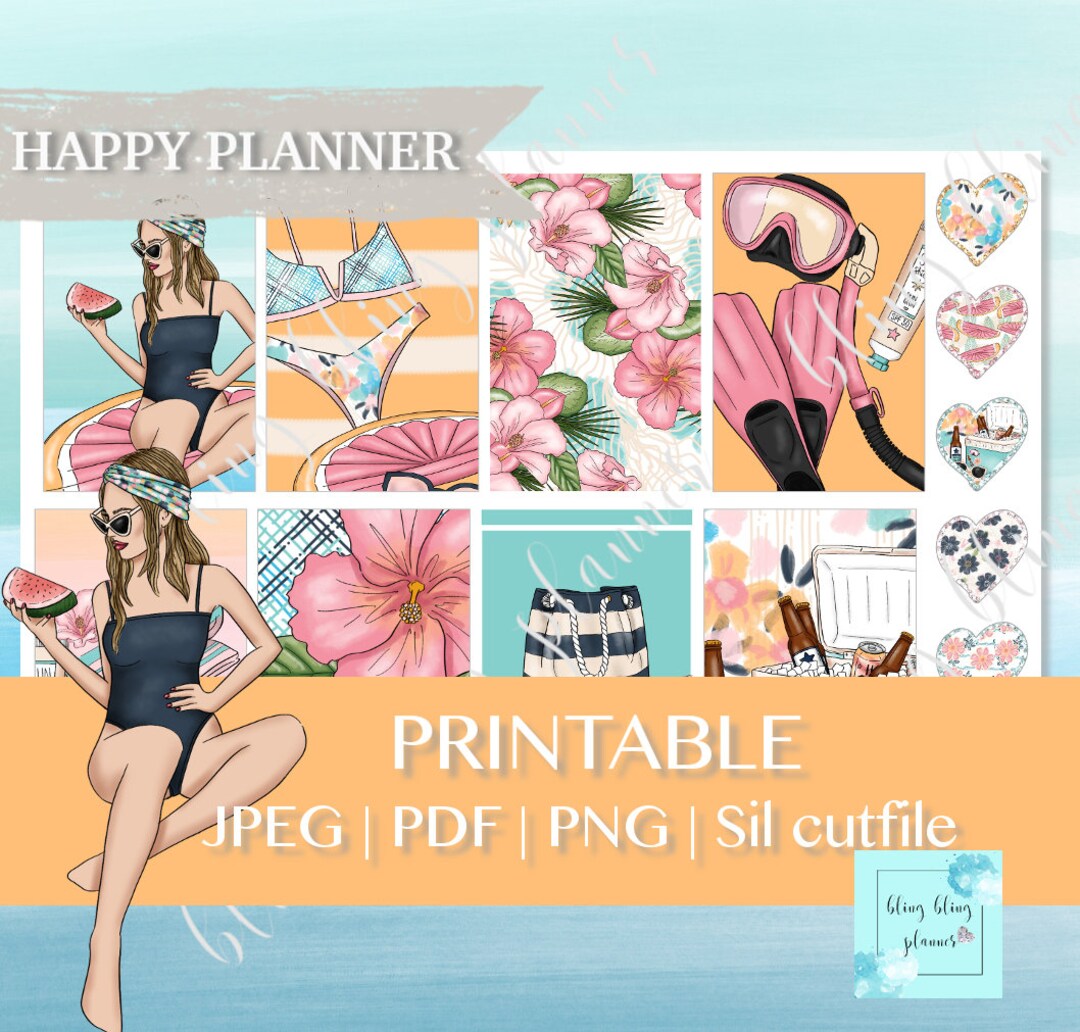 HAPPY PLANNER POOLSIDE Stickers, Happy Planner Printable Sticker, Summer Printable Planner Kit ...
