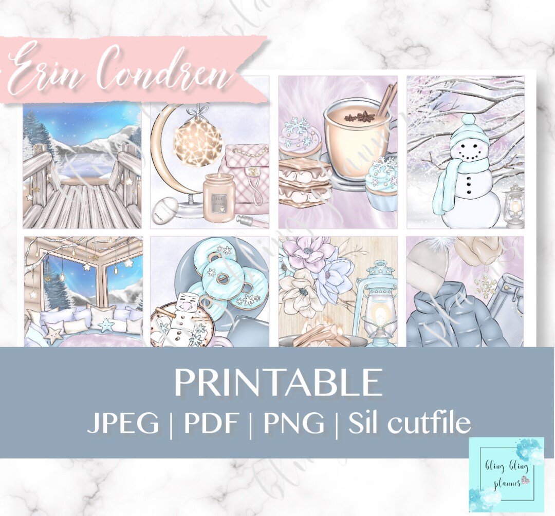 WINTER CABIN Printable Planner Sticker, Winter Holiday Sticker, Snow ...