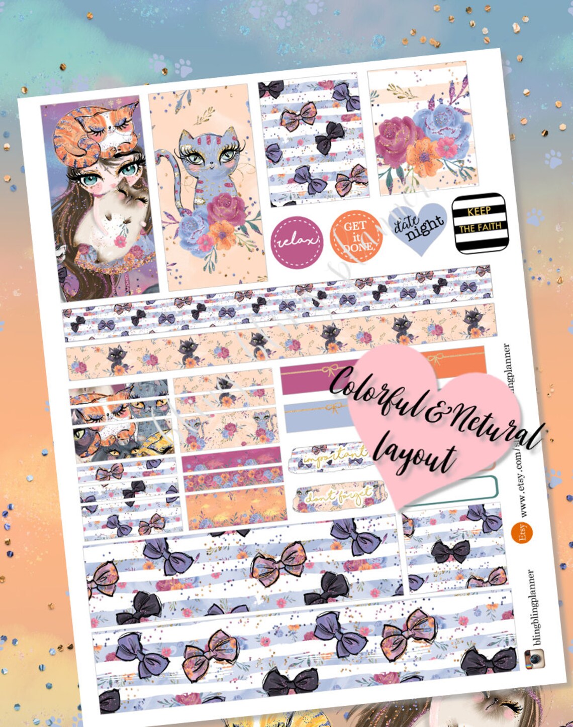 CAT PRINTABLE PLANNER Stickers, Printable Planner Stickers, Cute Cat ...