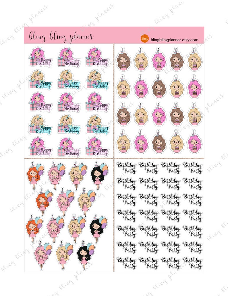 BIRTHDAY GIRL Printable Stickers Printable Planner Deco - Etsy