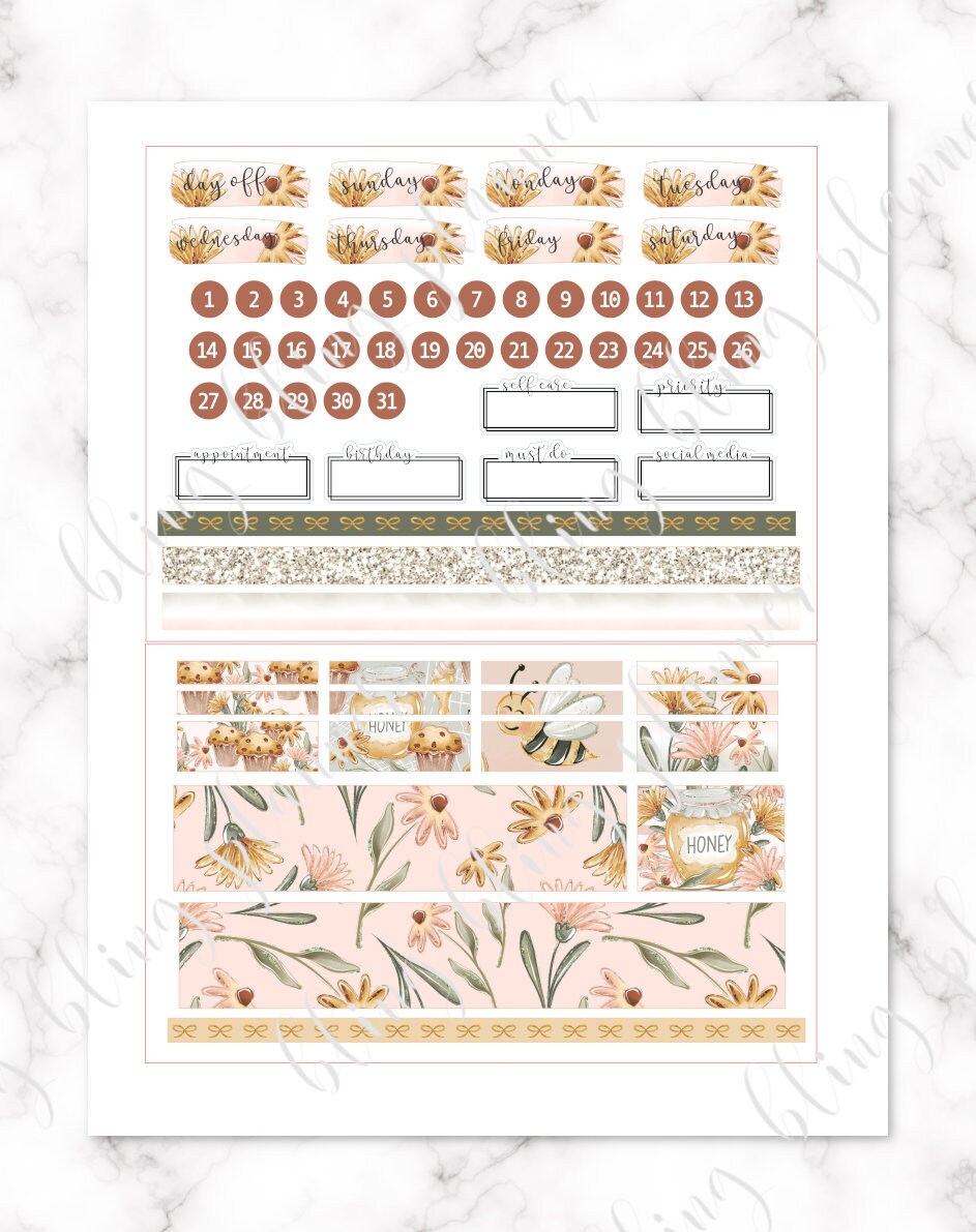 BEE PRINTABLE PLANNER Stickers Summer Printable Sticker Kit | Etsy