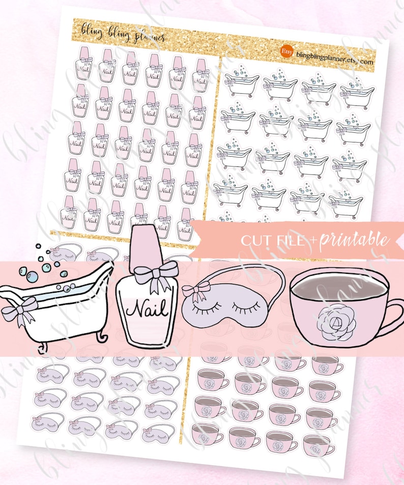 SELF CARE PLANNER Stickers, Printable Self Care Stickers, Bath Stickers ...