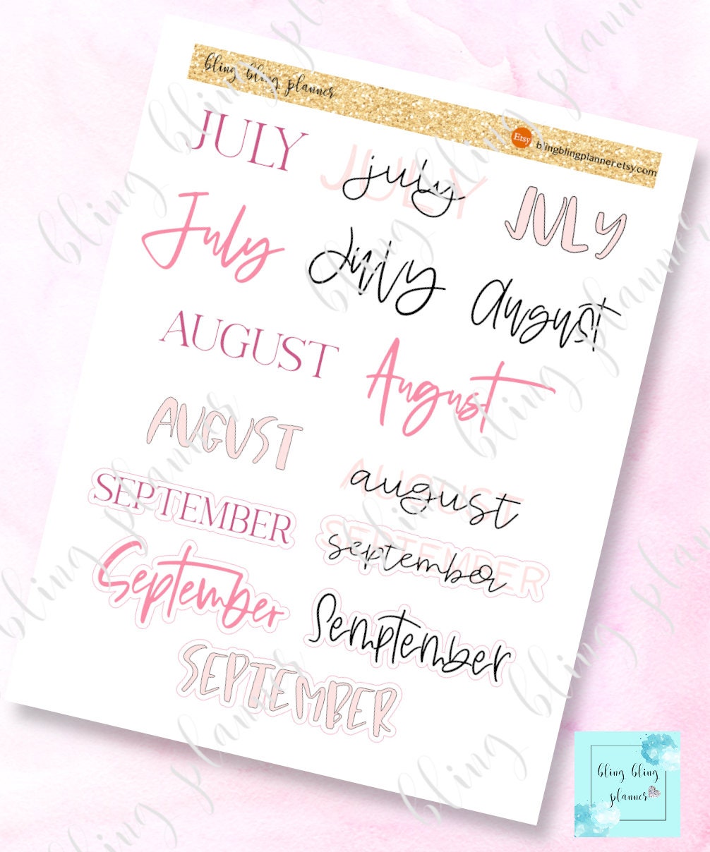 PRINTABLE MONTH STICKERS Month Script Planner Stickers - Etsy Australia
