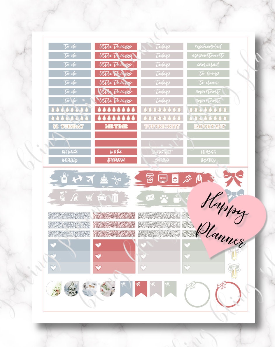 WINTER HAPPY PLANNER Stickers Snow Printable Planner - Etsy