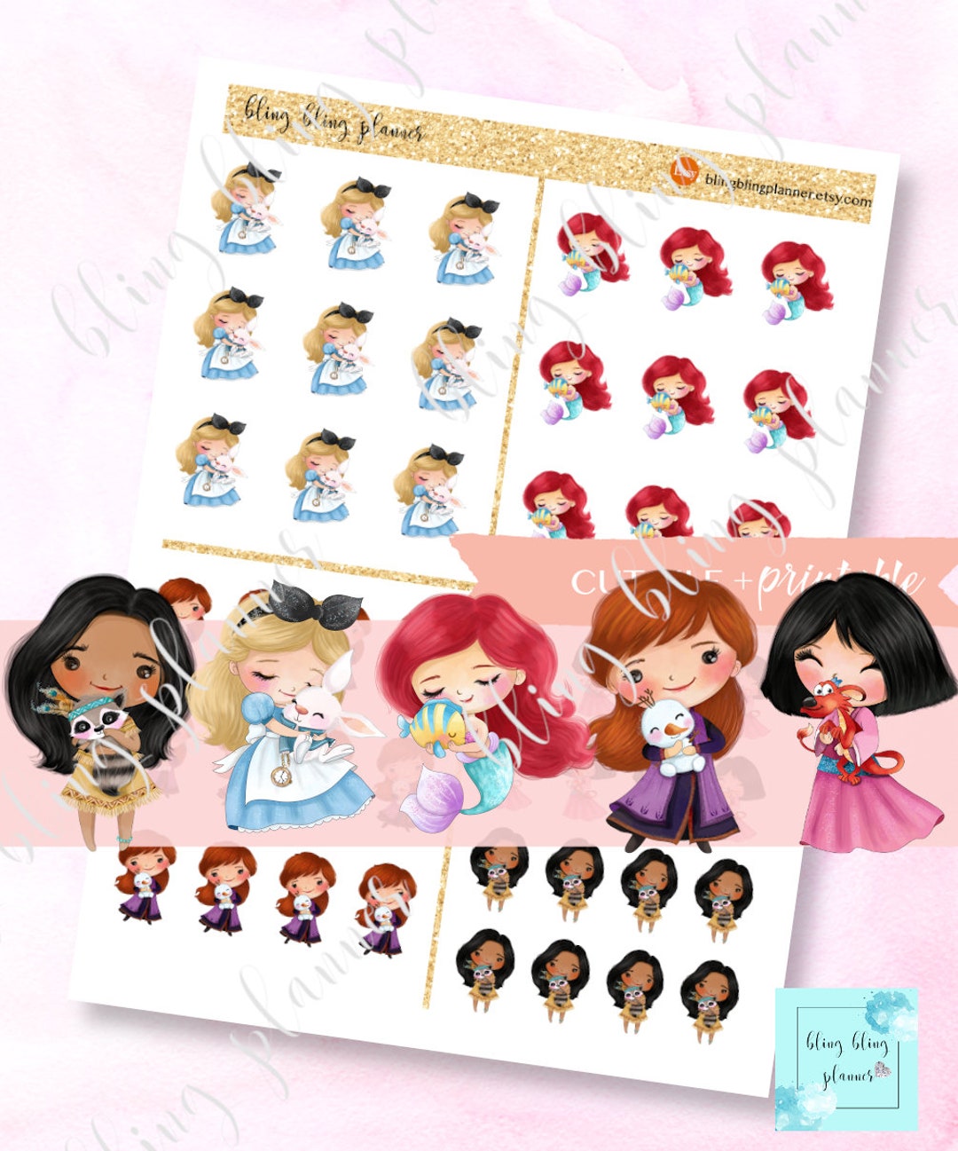 PRINTABLE Cute PRINCESS STICKERS, Princess Anna Stickers, Mulan ...