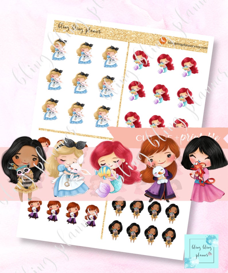 PRINTABLE Cute PRINCESS STICKERS, Princess Anna Stickers, Mulan ...