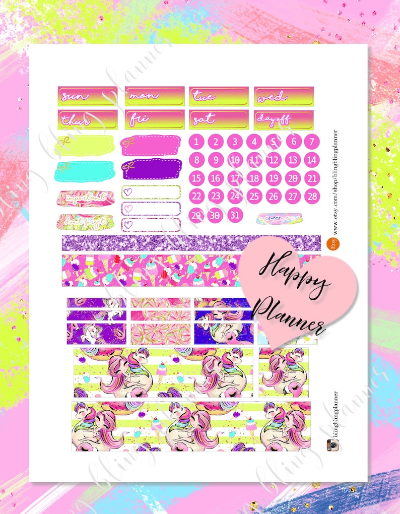 HAPPY PLANNER UNICORN Stickers, Summer Poolside Planner Sticker, Summer ...