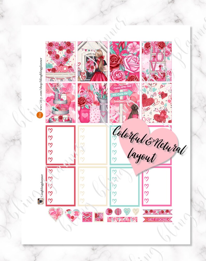 VALENTINES DAY PRINTABLE Planner Stickers February Weekly | Etsy