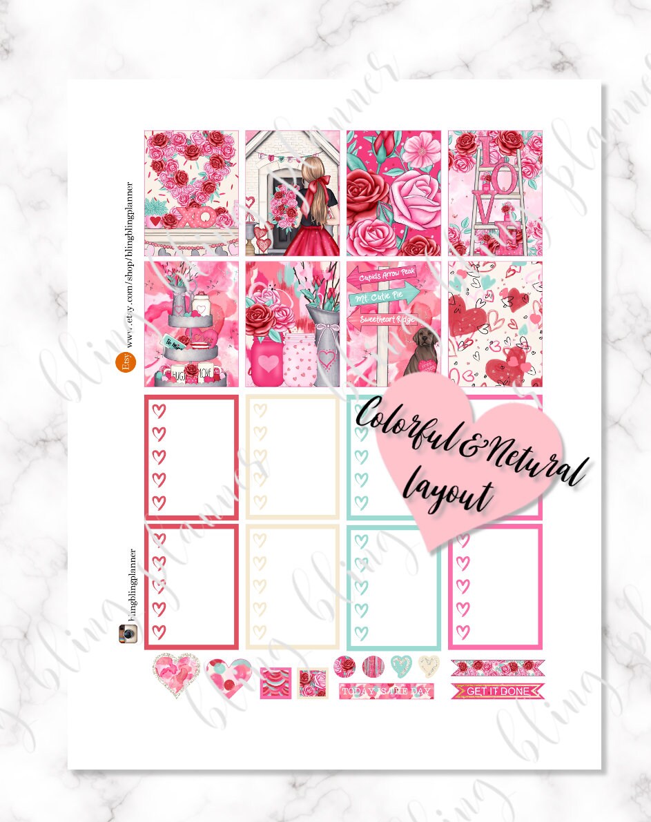 VALENTINES DAY PRINTABLE Planner Stickers February Weekly - Etsy