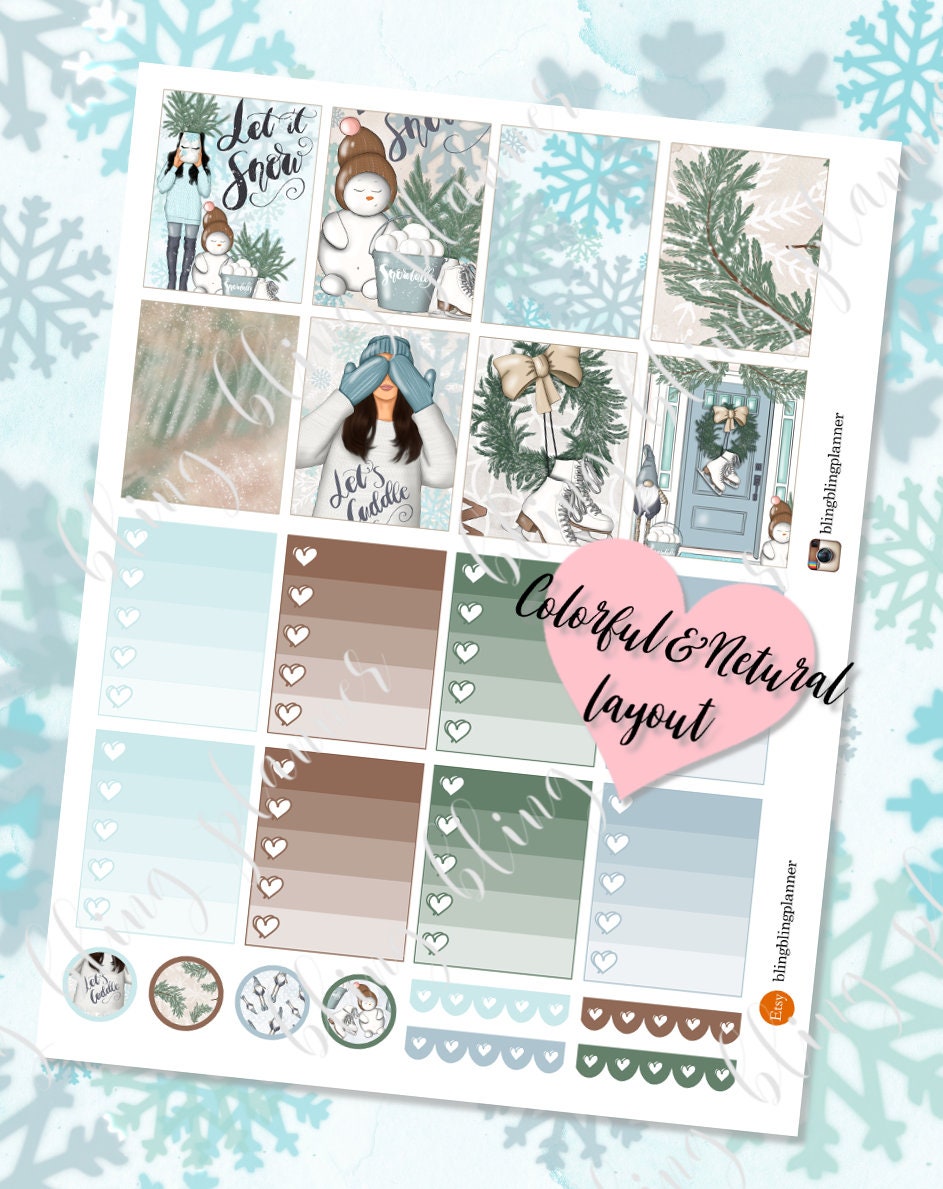 WINTER PRINTABLE PLANNER Stickers Winter Snow Printable Kit - Etsy