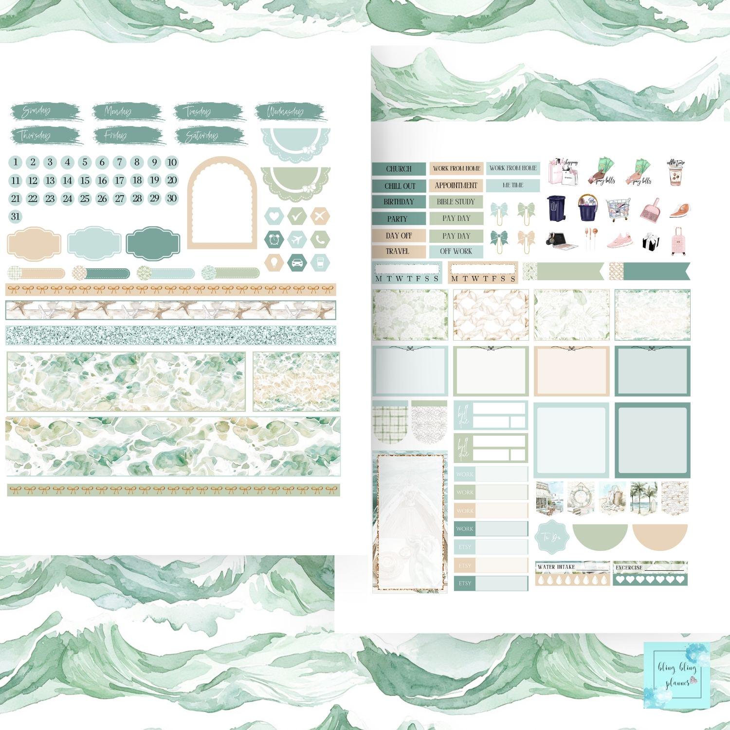 Beach Coastal Happy Planner Printable Planner Sticker, June Summer ...