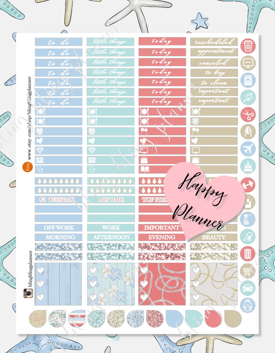 HAPPY PLANNER Summer Stickers, Happy Planner Printable Sticker Kit ...
