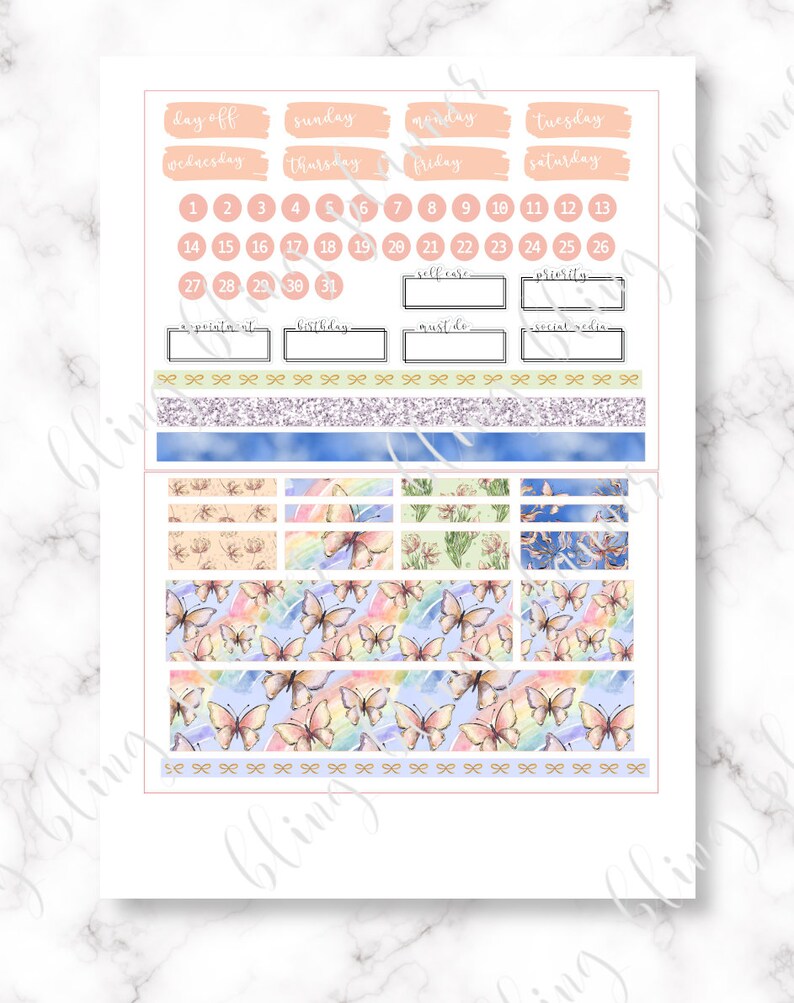 BUTTERFLY PRINTABLE PLANNER Stickers, Spring Planner Sticker, Rainbow ...