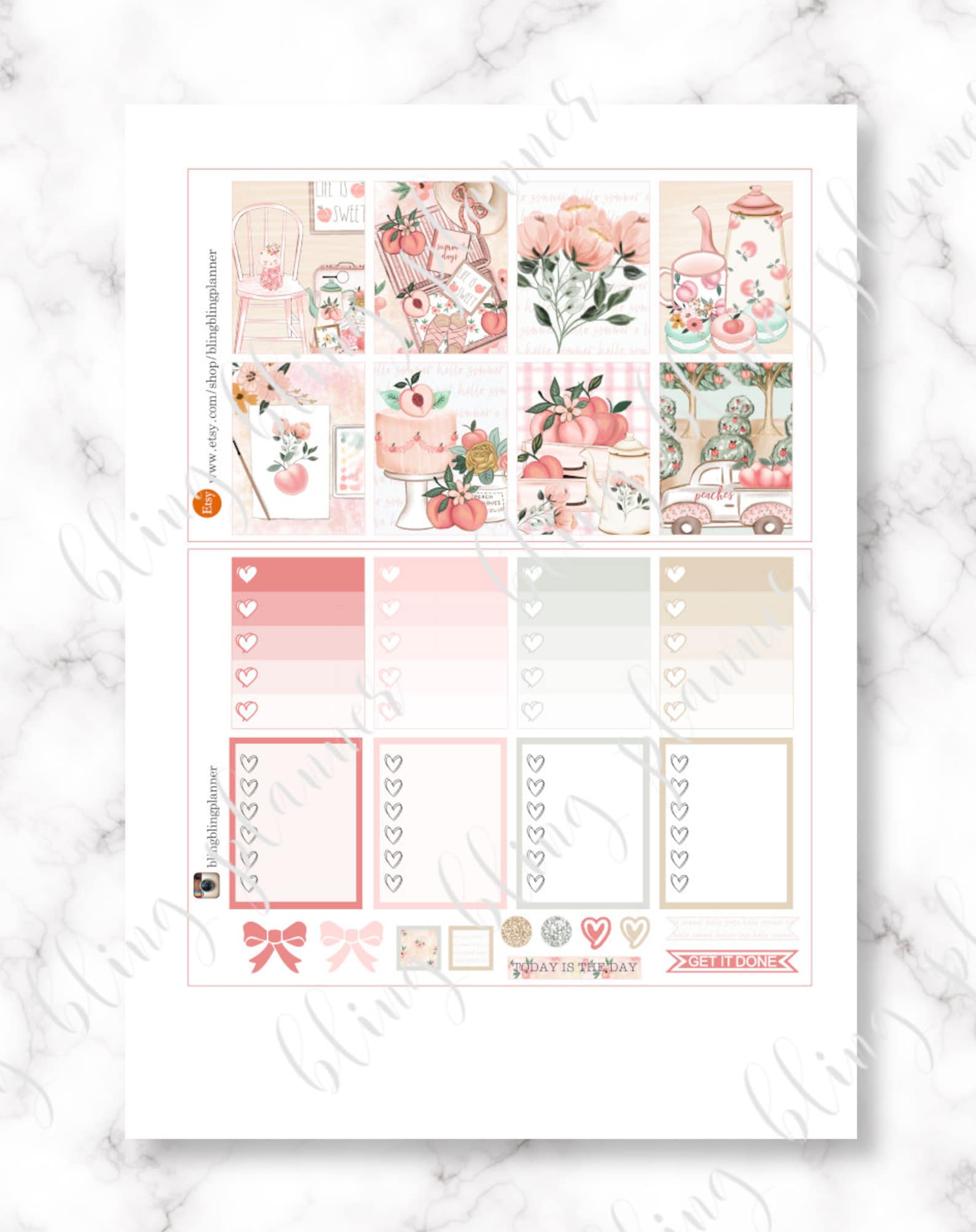 PEACH PRINTABLE PLANNER Stickers Summer Planner Kits - Etsy