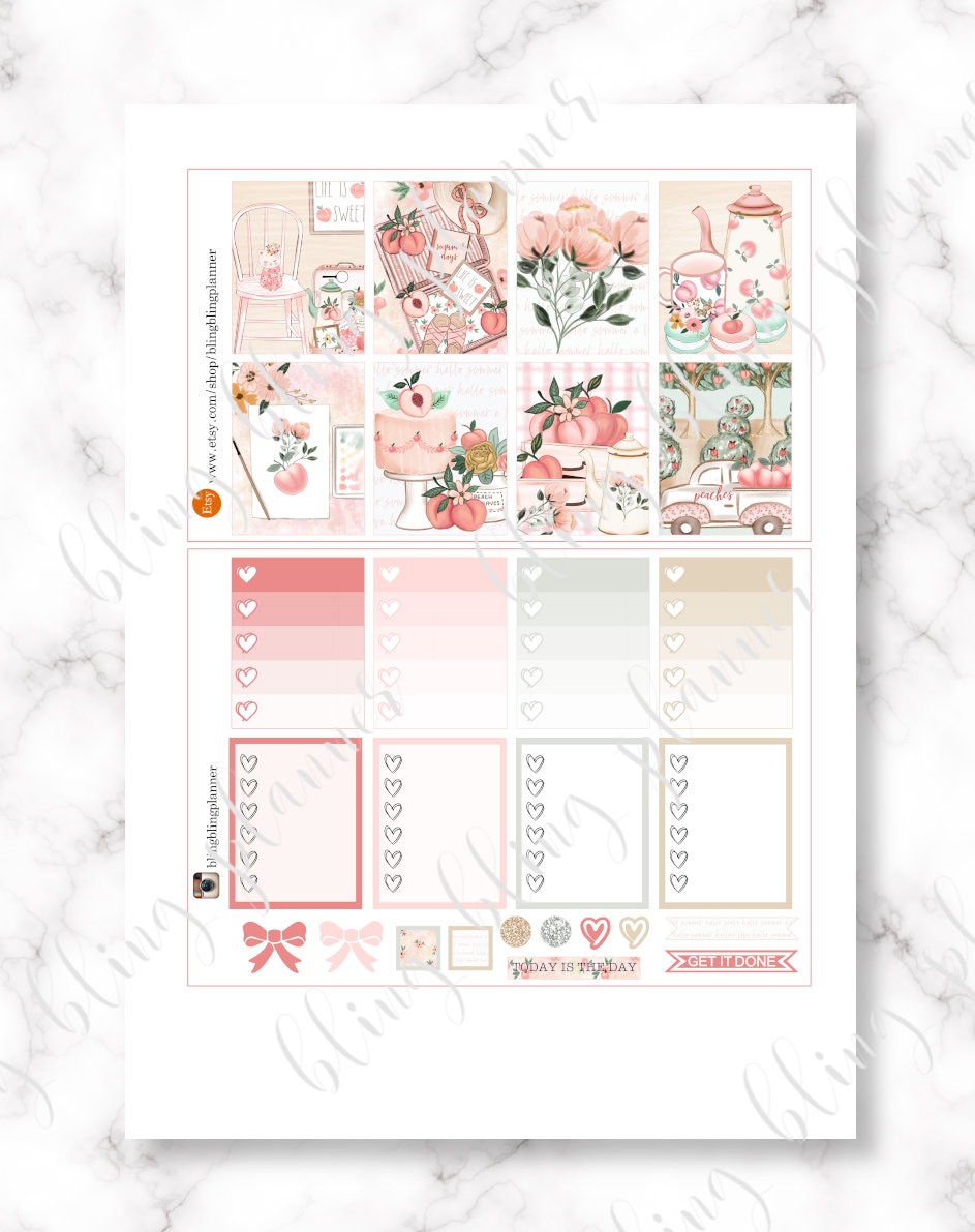 PEACH PRINTABLE PLANNER Stickers Summer Planner Kits - Etsy
