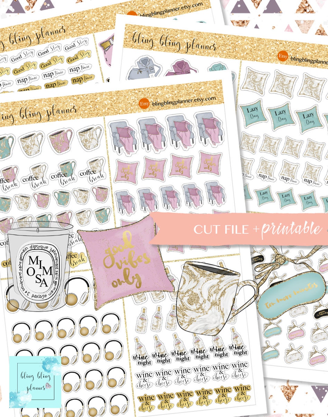RELAX PLANNER STICKERS, Wine Planner Deco, Printable Planning Deco ...