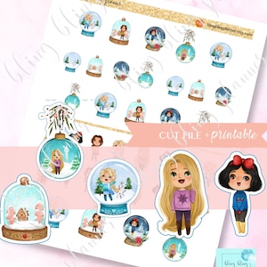 PRINTABLE Snow Globe PRINCESS STICKERS, Christmas Princess Printable ...
