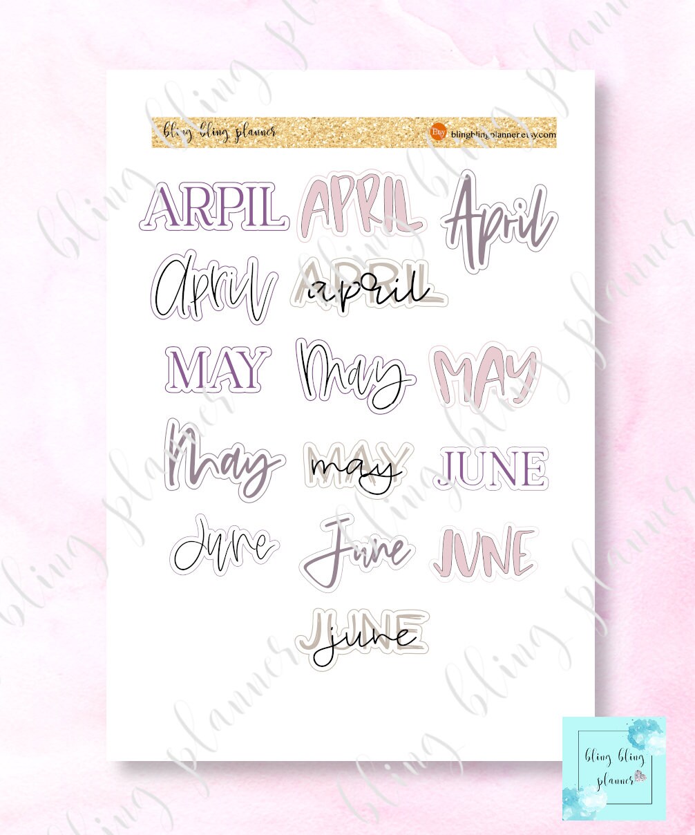 PRINTABLE MONTH STICKERS, Month Script Planner Stickers, October ...