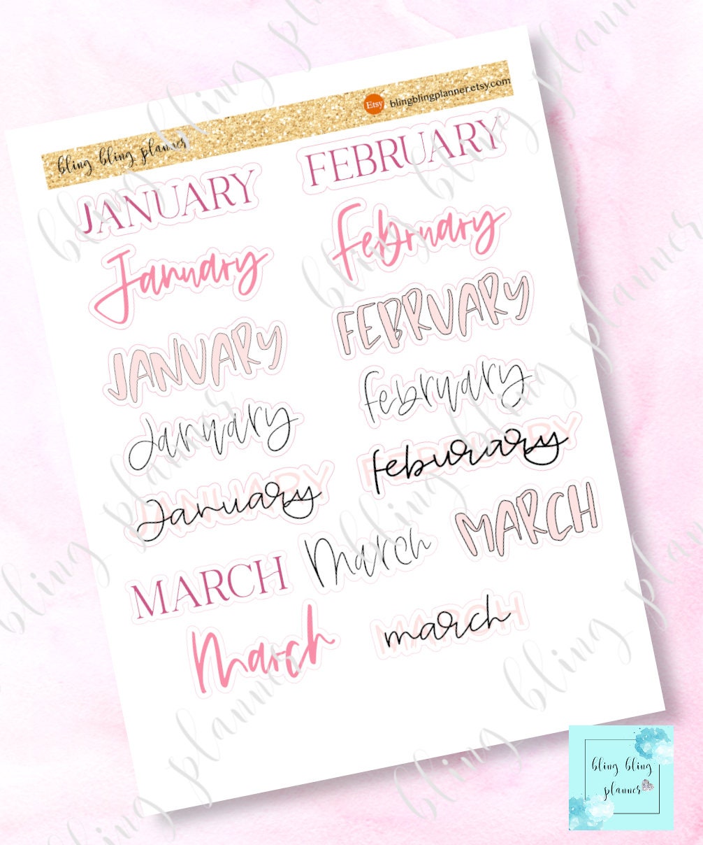 PRINTABLE MONTH STICKERS Month Script Planner Stickers - Etsy Australia
