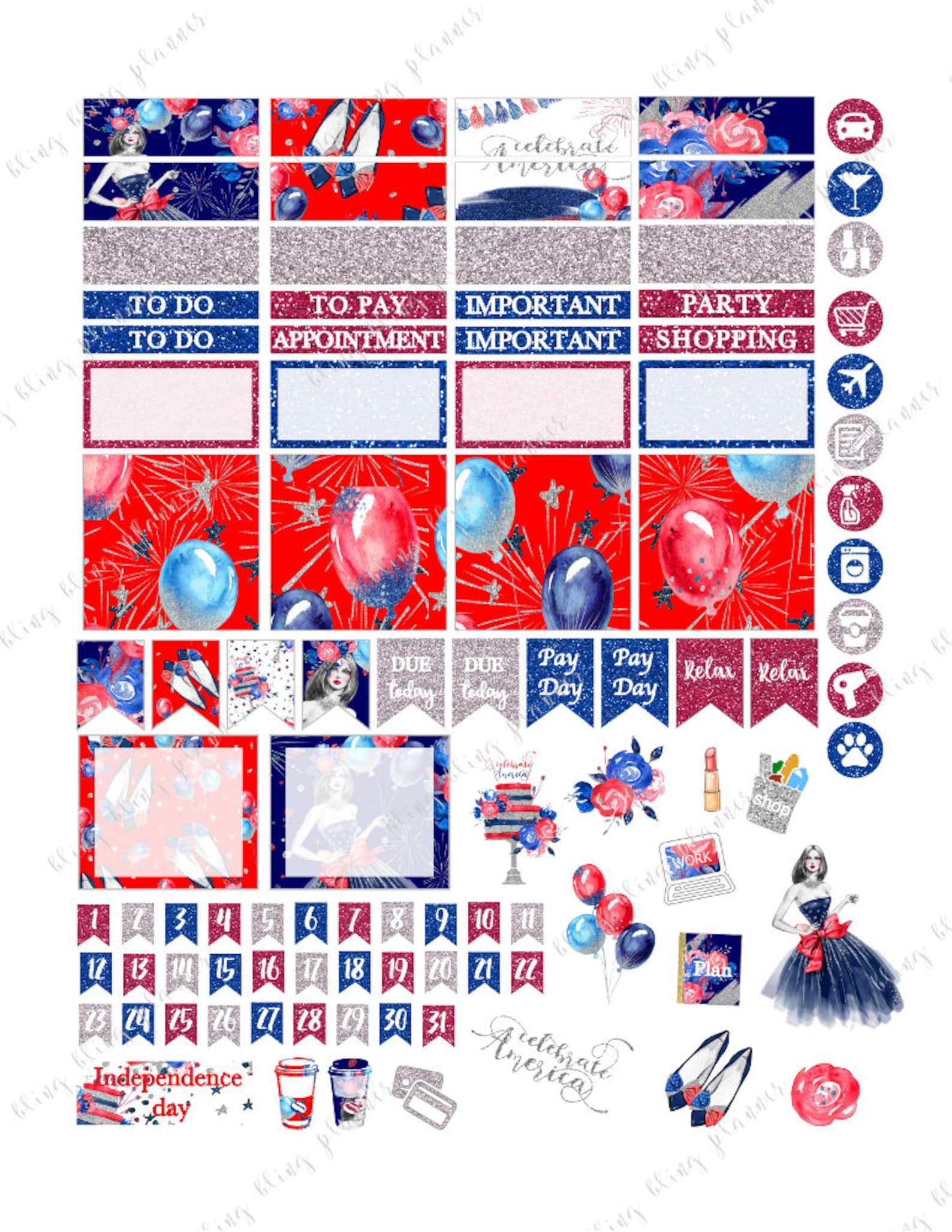 JULY MONTHLY VIEW, Happy Planner, July 4th Planner Sticker, Happy ...