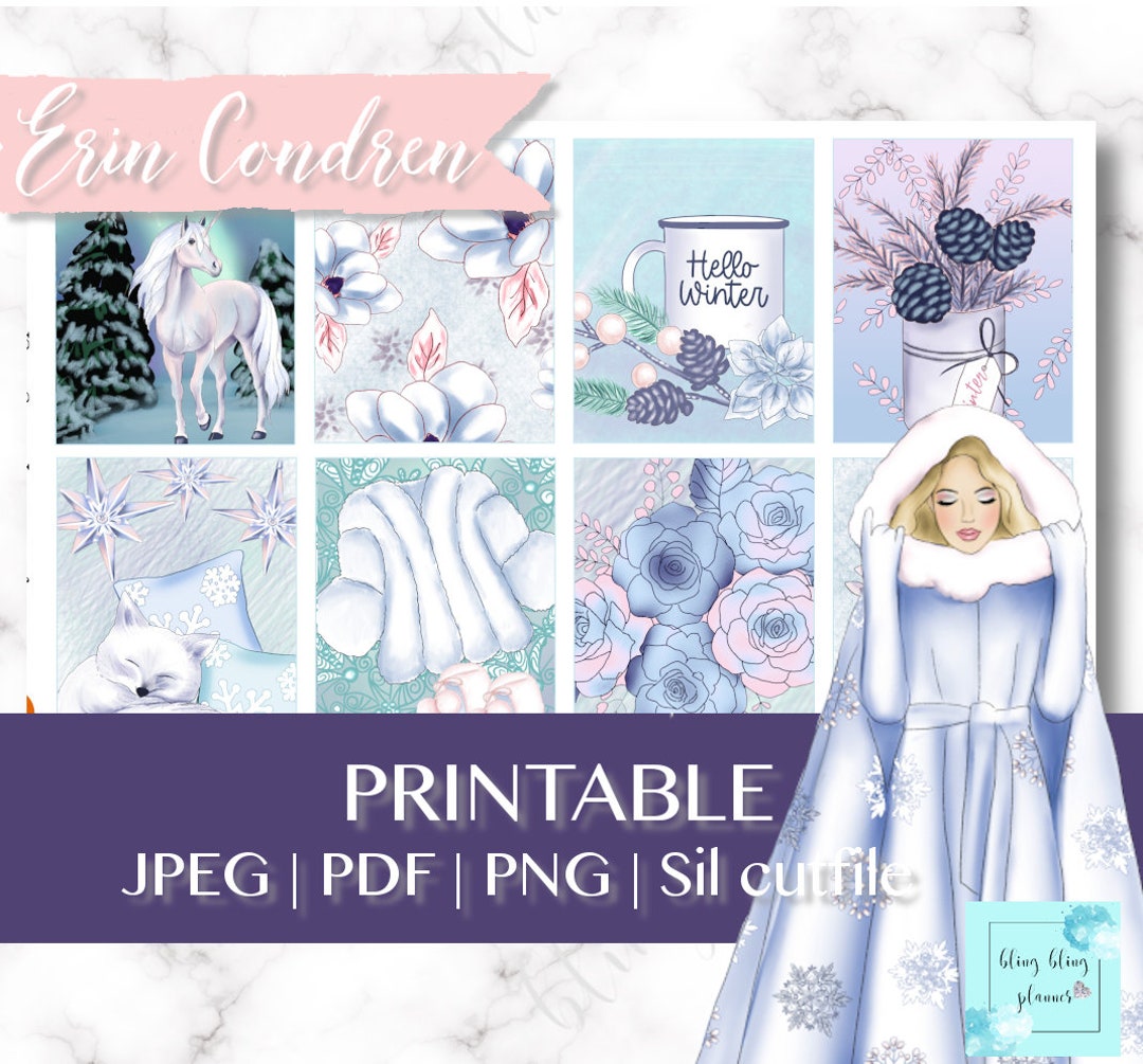 WINTER GIRL STICKER Kit, Printable Winter Planner Stickers, Frozen ...