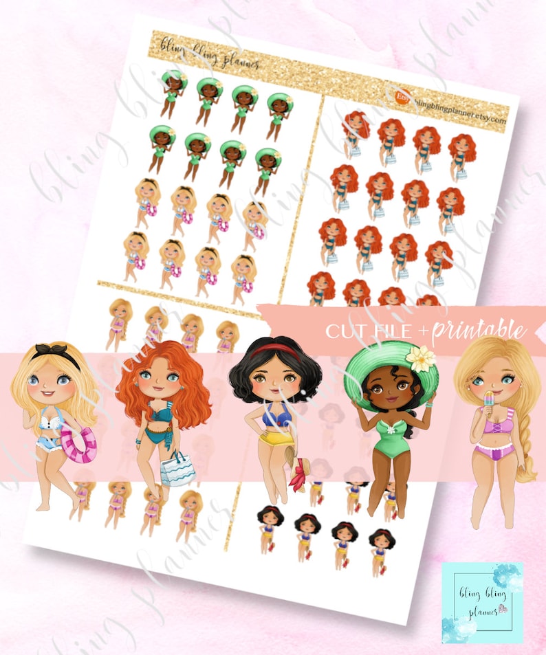 PRINTABLE SUMMER PRINCESS Stickers Alice Stickers Merida - Etsy