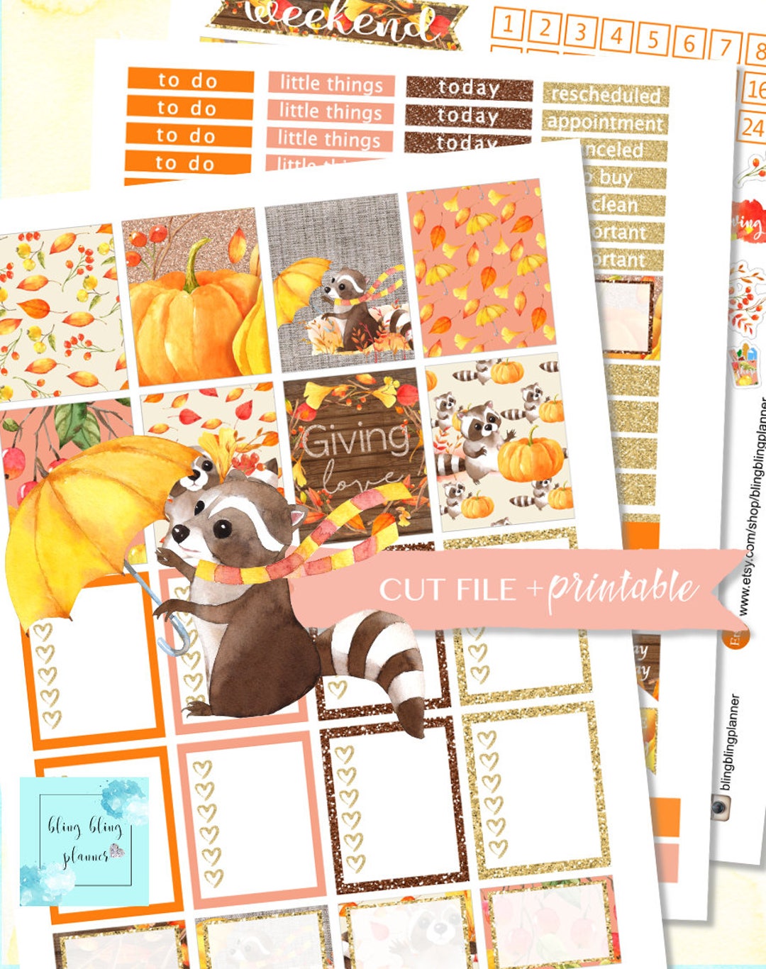 AUTUMN PLANNER STICKERS, Fall Stickers Printable, Bling Bling Planner ...