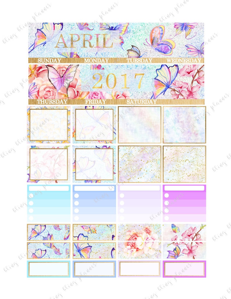 APRIL MONTHLY VIEW, Monthly Planner Kit, Printable Planner Stickers ...
