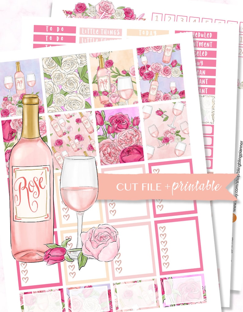 WINE PLANNER STICKERS Rose Planner Stickers Weekly Kit - Etsy