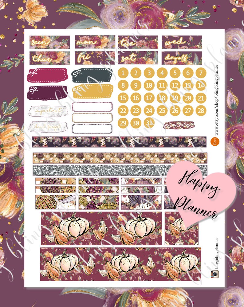 HAPPY PLANNER FALL Planner Sticker Thanksgiving Printable | Etsy