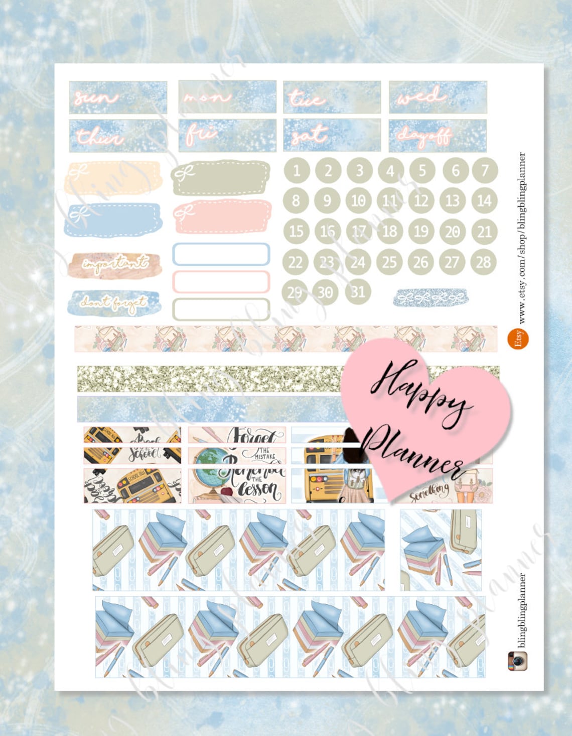 BACK TO SCHOOL Happy Planner Sticker Happy Planner Printable - Etsy