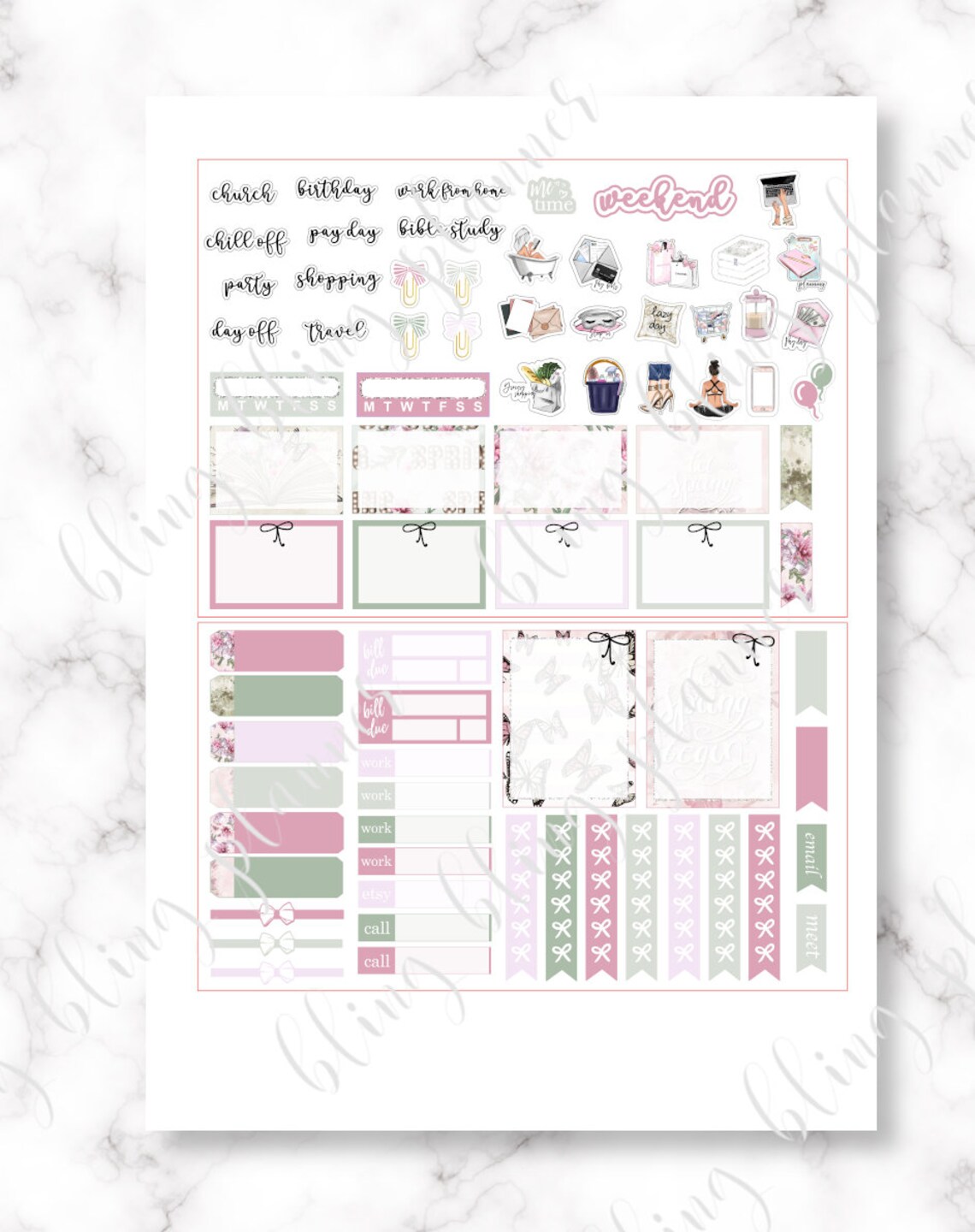 SPRING PRINTABLE PLANNER Stickers Floral Printable Stickers - Etsy