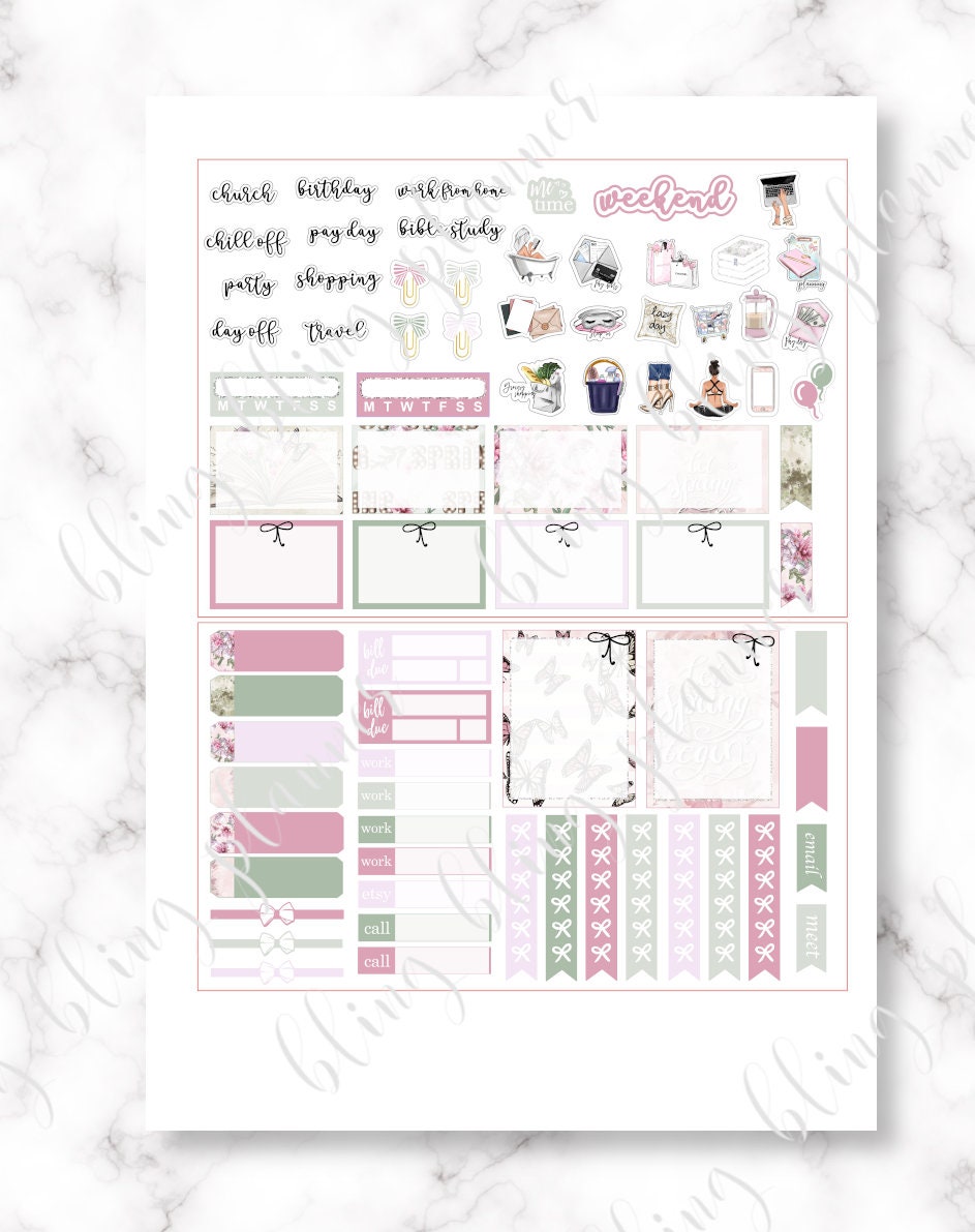 SPRING PRINTABLE PLANNER Stickers Floral Printable Stickers - Etsy