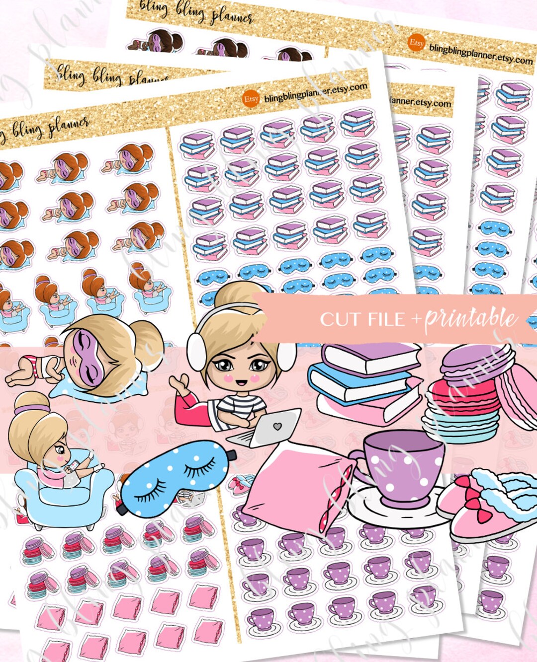 PRINTABLE STAY AT Home Sticker, Printable Relax Sticker, Cute Doll ...