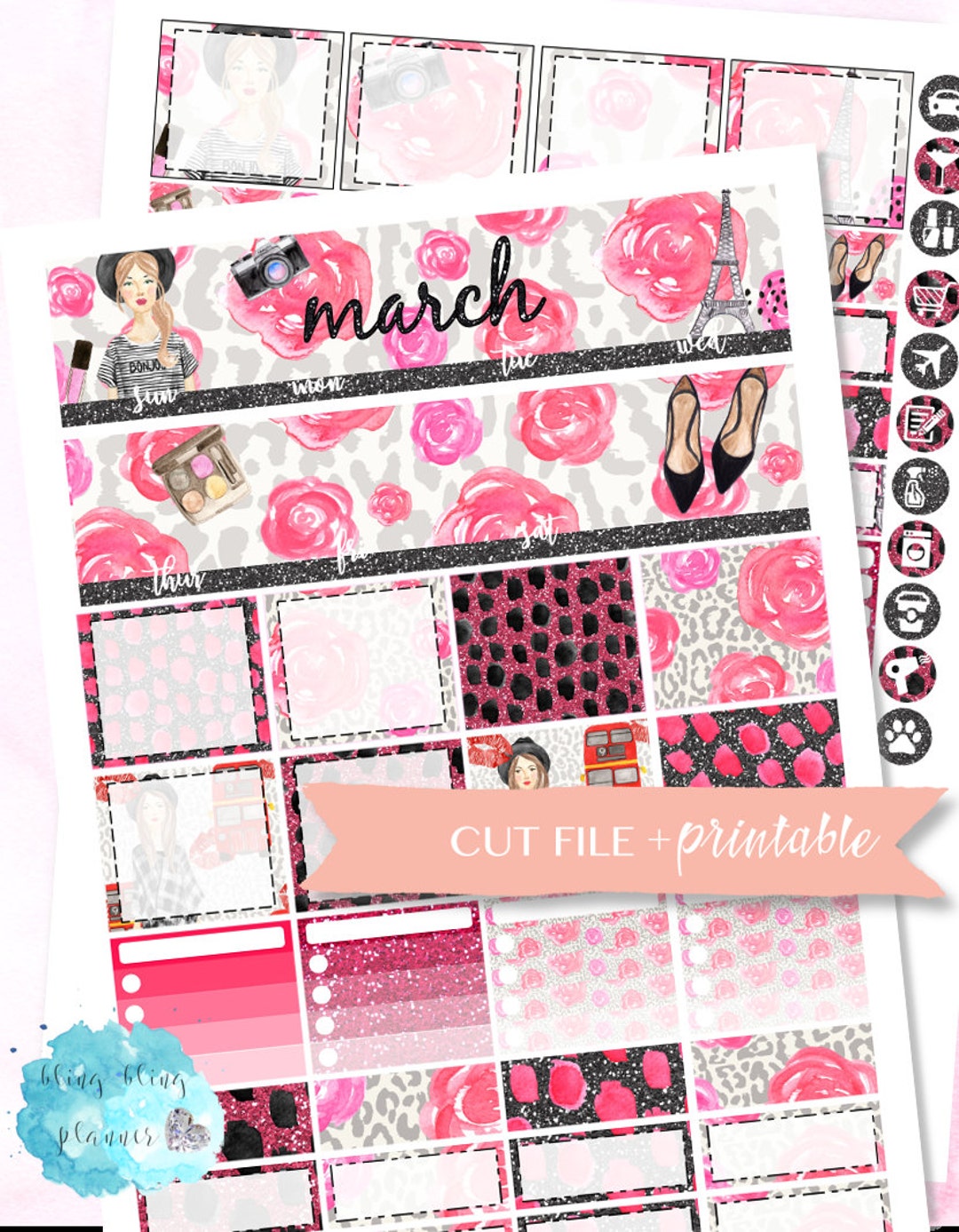 MARCH MONTHLY VIEW, March Monthly Kit, Printable Stickers, Printable ...
