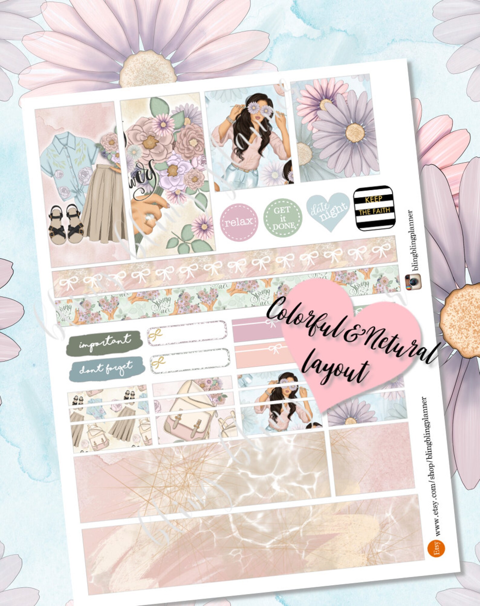 SPRING PRINTABLE PLANNER Stickers, Spring Girl Planner Kit, April ...