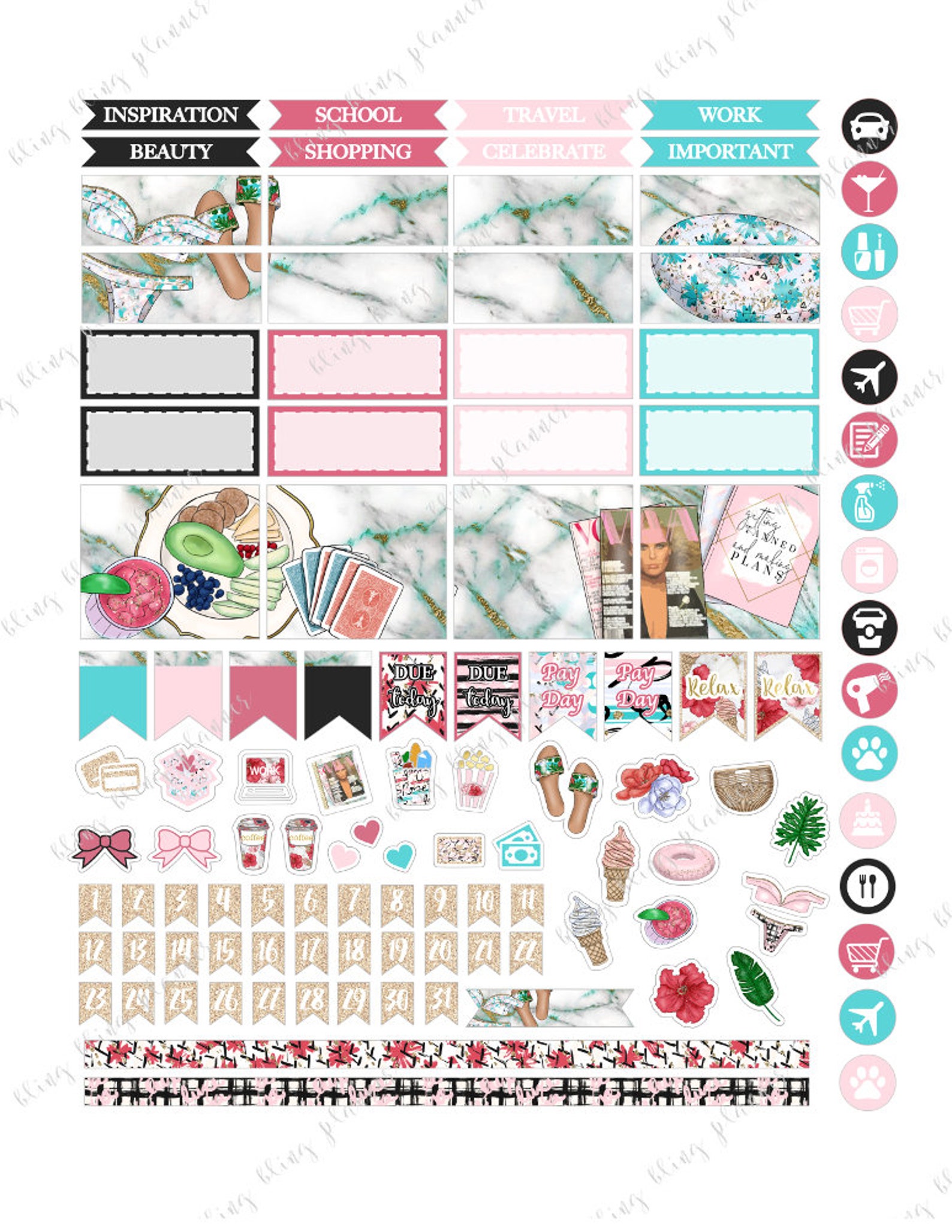 AUGUST MONTHLY KIT Printable Monthly Planner Kit Pool Side - Etsy