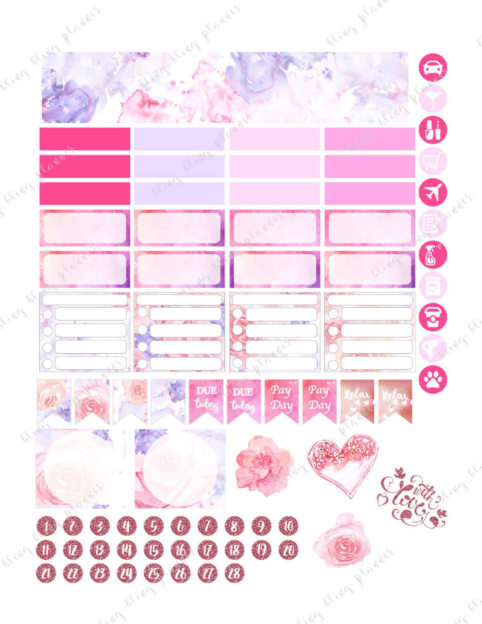 FEBRUARY MONTHLY VIEW, February Monthly Kit, Printable Stickers ...