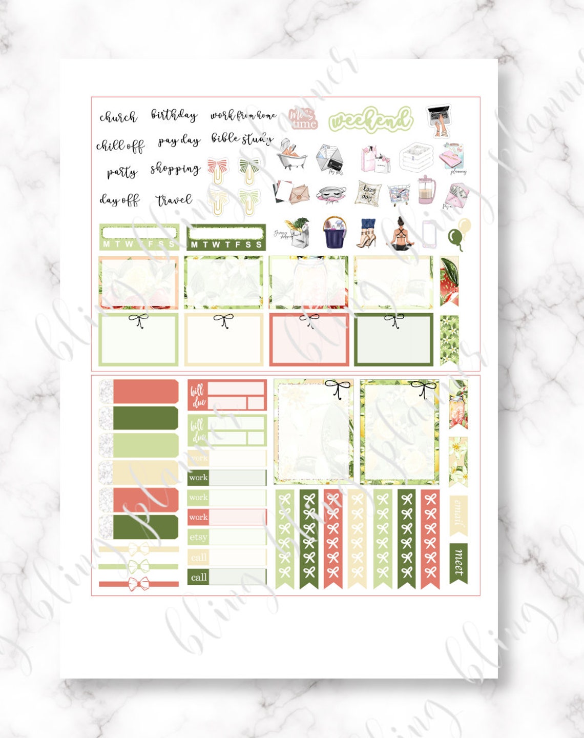 STRAWBERRY PRINTABLE PLANNER Stickers Lemon Printable Sticker - Etsy