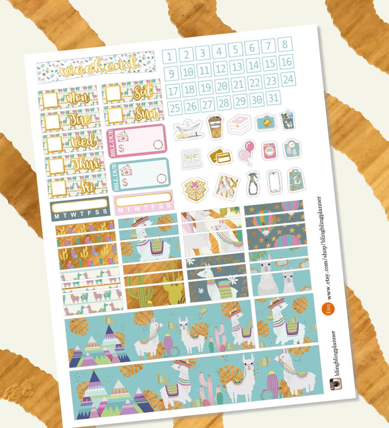 Llama Planner Stickers, Spring Planner Kit, Printable Llama Kit ...