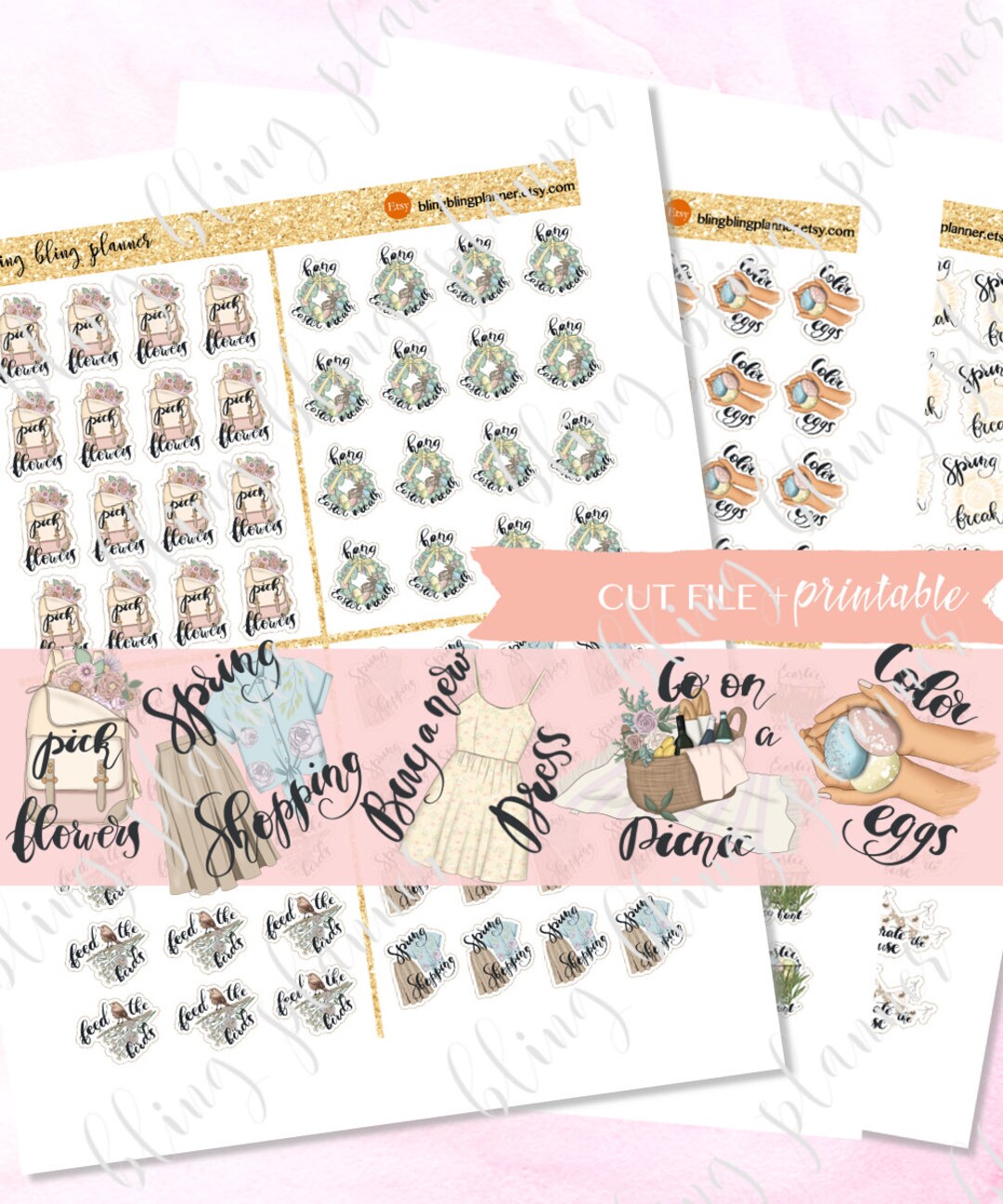 SPRING BUCKET LIST Stickers, Printable Spring Bucket Stickers, Spring ...