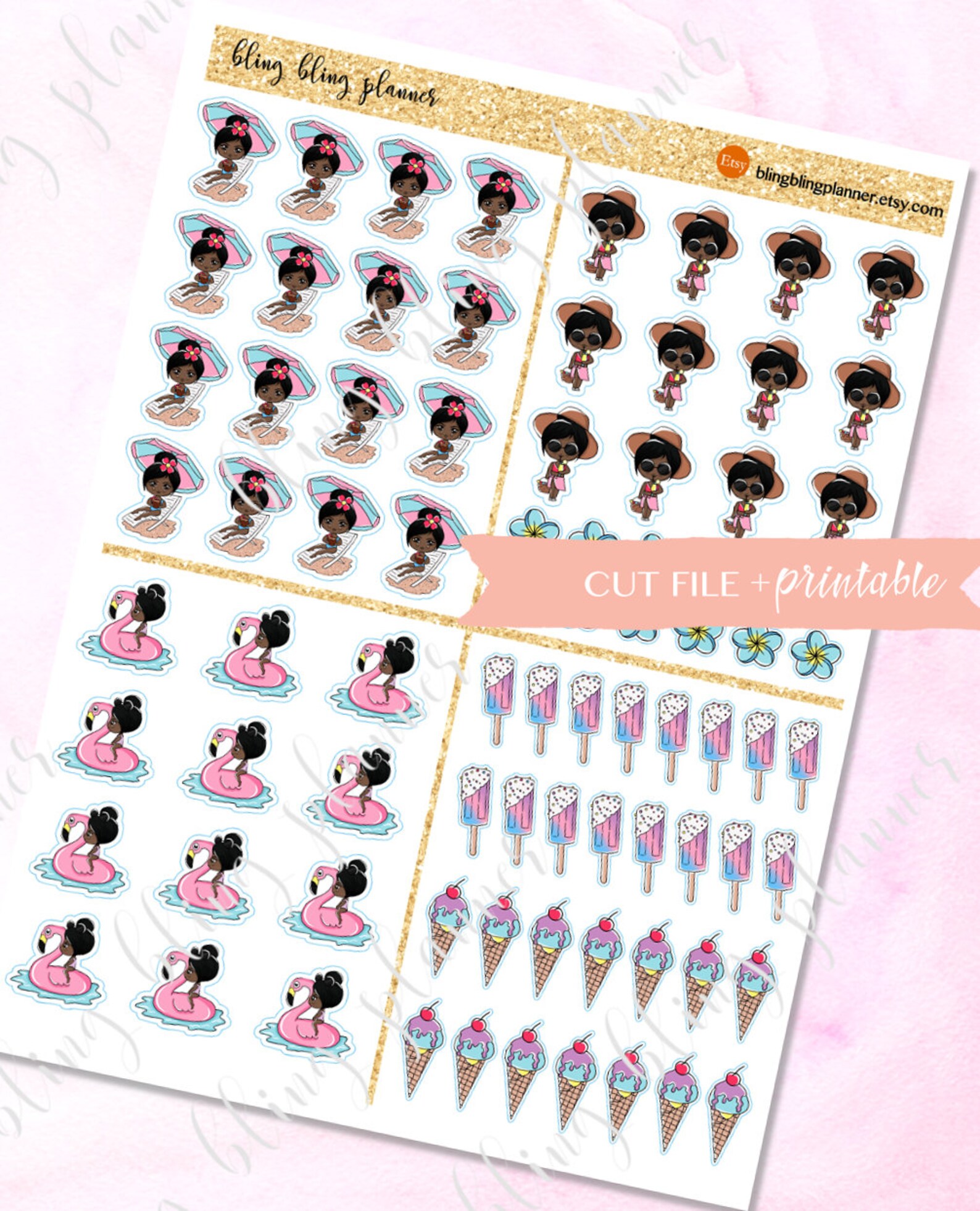 SUMMER GIRL PRINTABLE Stickers Beach girl planner stickers | Etsy