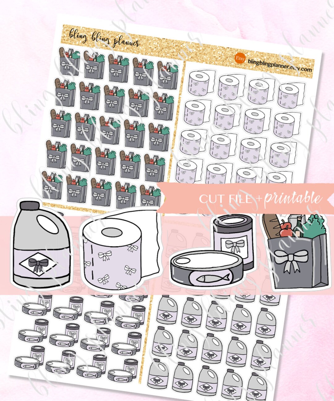 SHOPPING Planner Stickers, Printable Functional Icon, Grocery Stickers ...