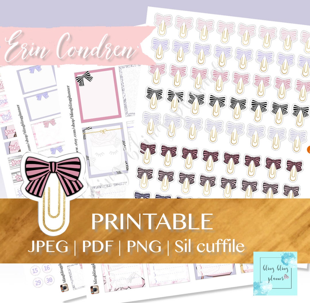 BOW CLIP PRINTABLE, Half Box Planner Sticker, Full Box Planner Stickers ...