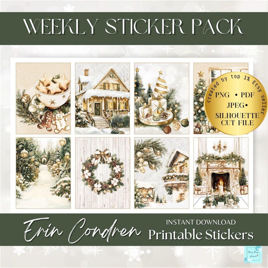 CHRISTMAS PRINTABLE Planner Stickers, Holiday Erin Condren Stickers ...
