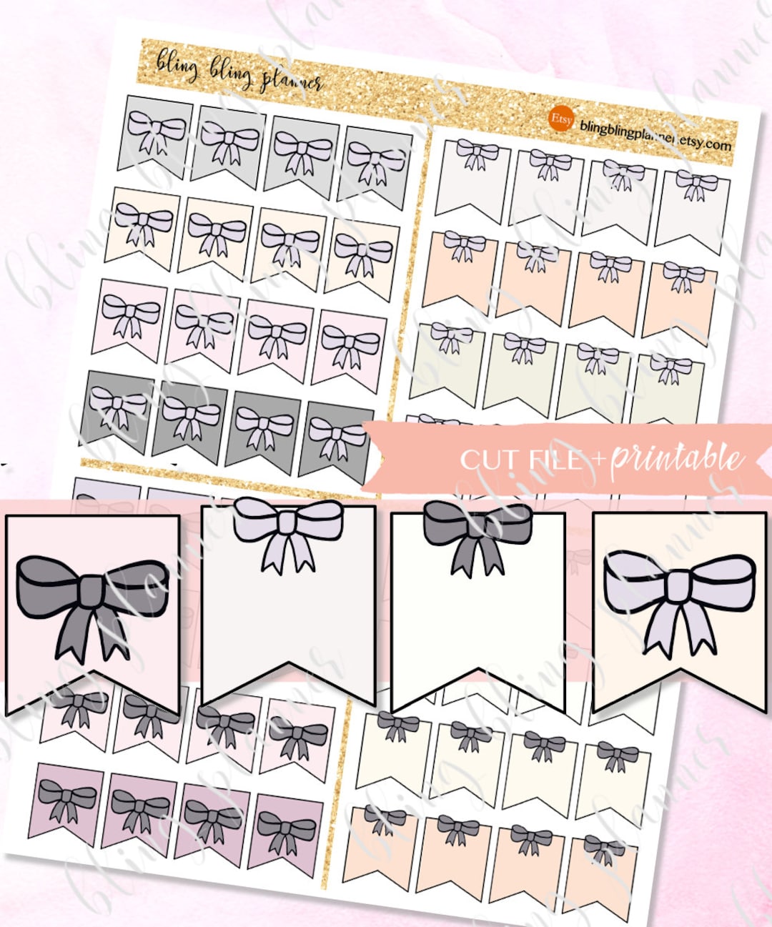 BOW FLAG PRINTABLE Sticker, Bow Sticker, Flag Planner Stickers ...